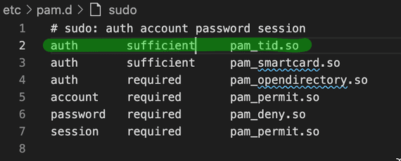 Use MacOS Touch ID with sudo in command line | The Hot Code